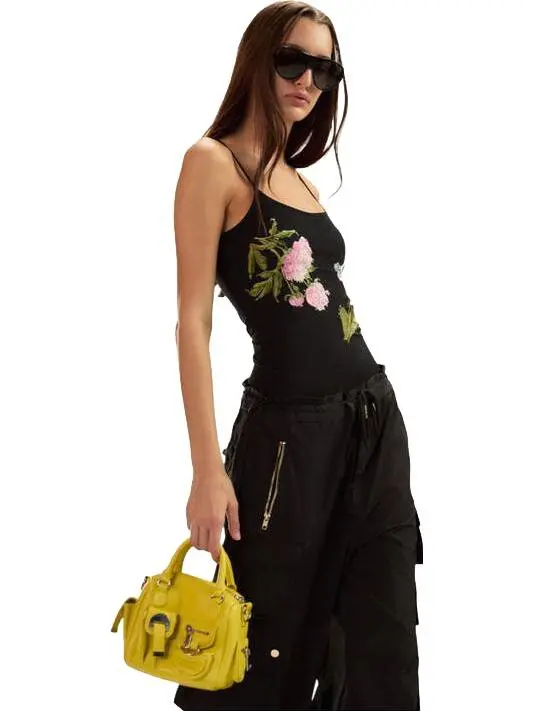 Cynthia Rowley Wildflower Embroidered Tank Top - Black