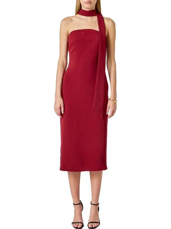Endless Rose Choker Tie Sleeveless Midi Dress - Burgundy