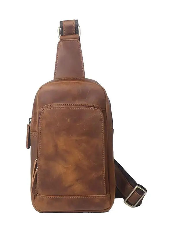 STEEL HORSE LEATHER Leather Sling Bag Crossbody Pack - Brown