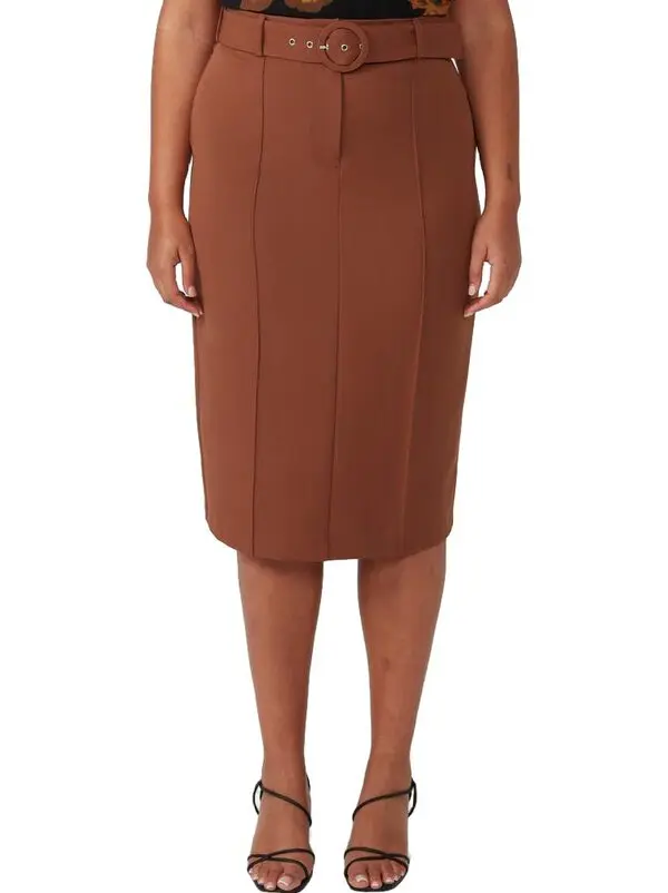 ESTELLE Sunburst Belted Pencil Skirt - Tan