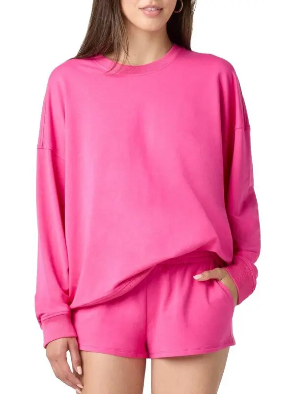 FLORENCE BY MILLS Sporty Terry Crewneck Sweatshirt - Fuchsia