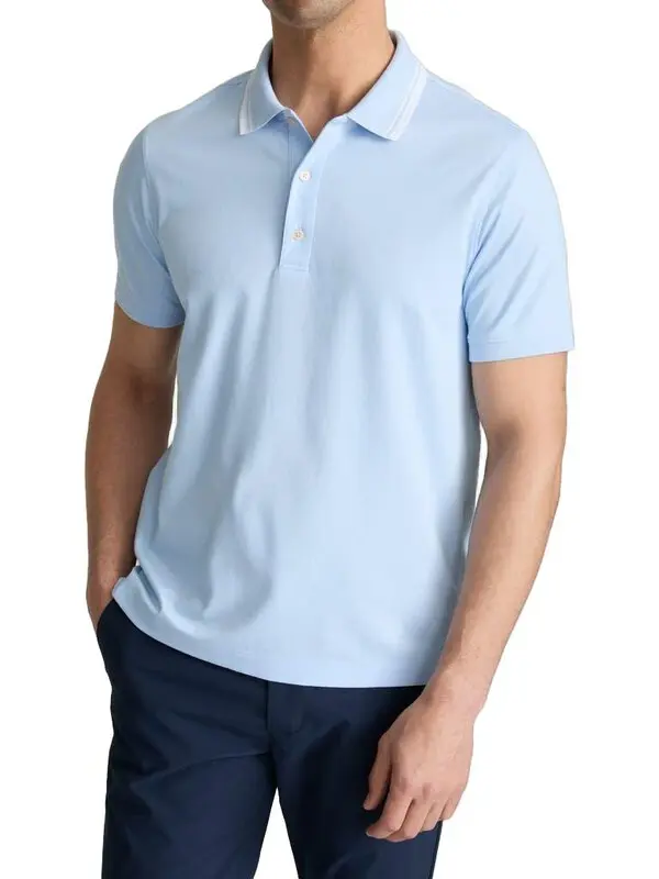 UNTUCKIT Day Tipped Cotton Blend Piqué Performance Polo - Blue