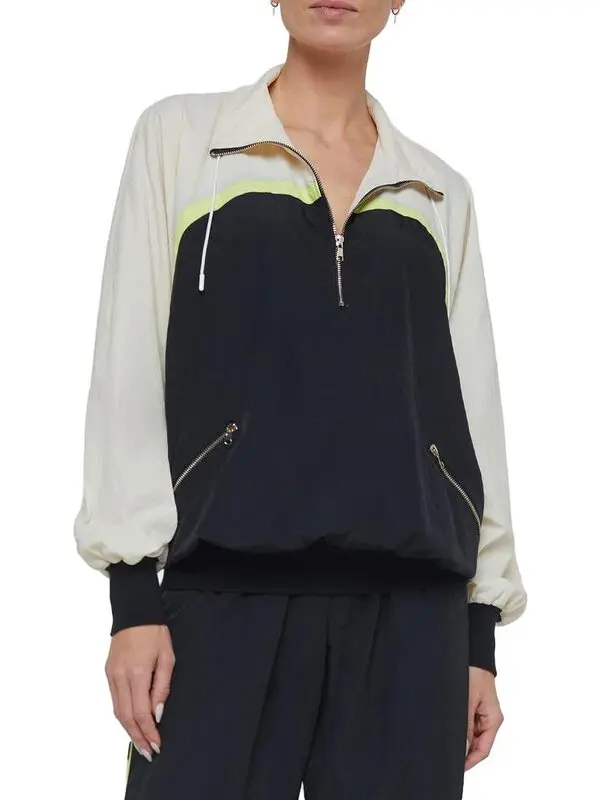 L'Agence Aurelia Water Repellent Pullover Jacket - Black/ Cream/ Lime