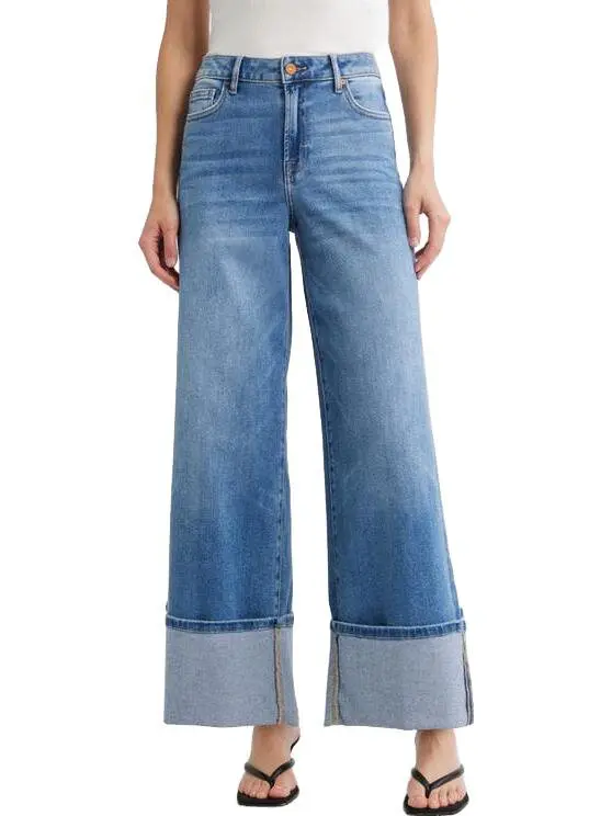 HIDDEN JEANS Cuffed Wide-leg Jeans - Medium Wash