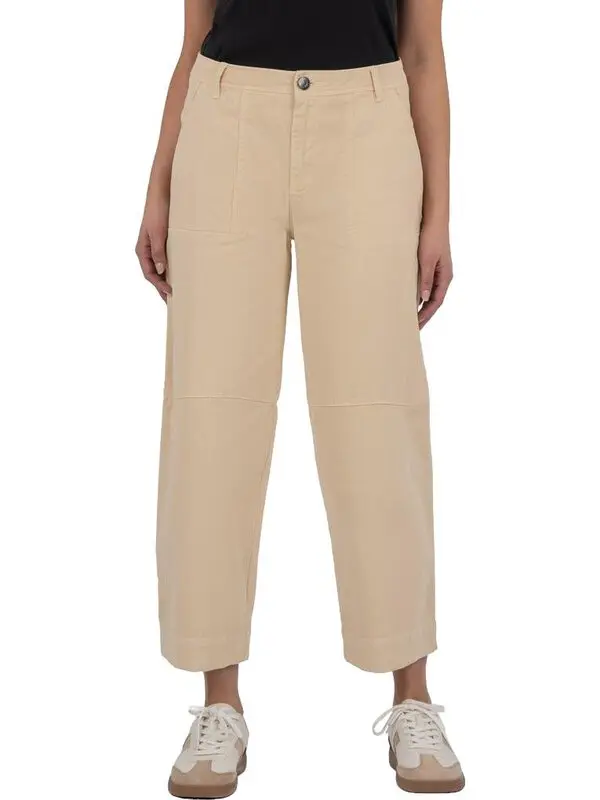 Kut From The Kloth Ashton Crop Barrel Linen Blend Pants - Cream