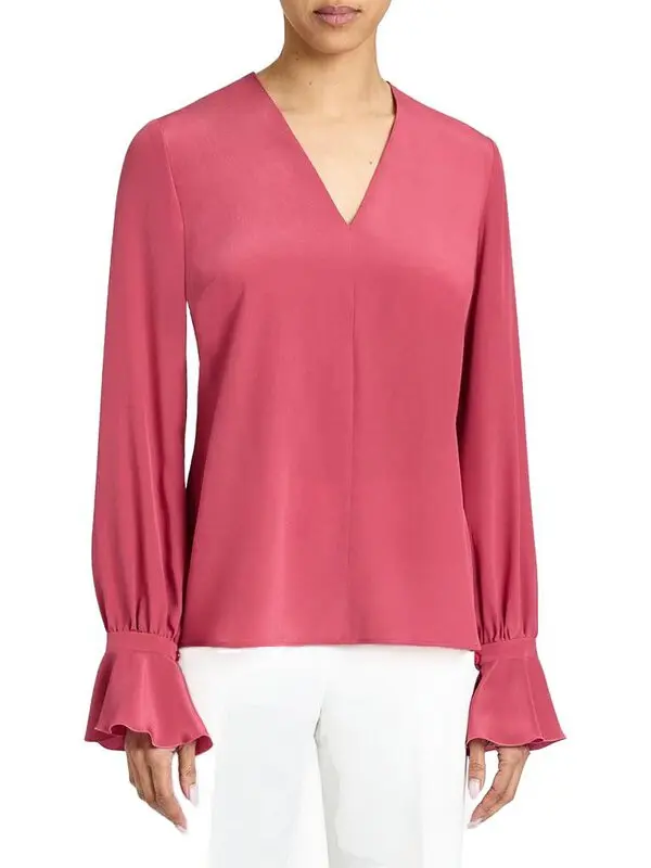 Santorelli Silk Long Sleeve Blouse - Peony