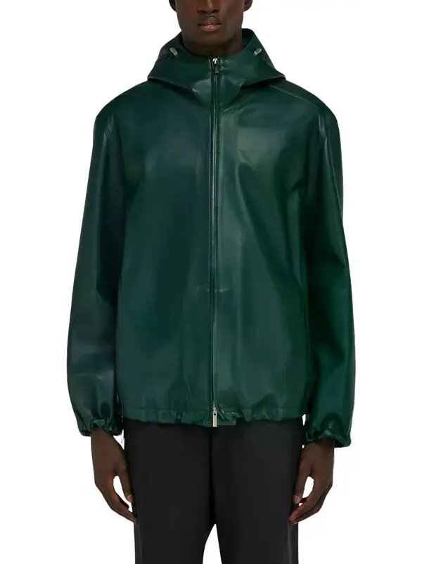 FERRAGAMO Hooded Leather Jacket - Green