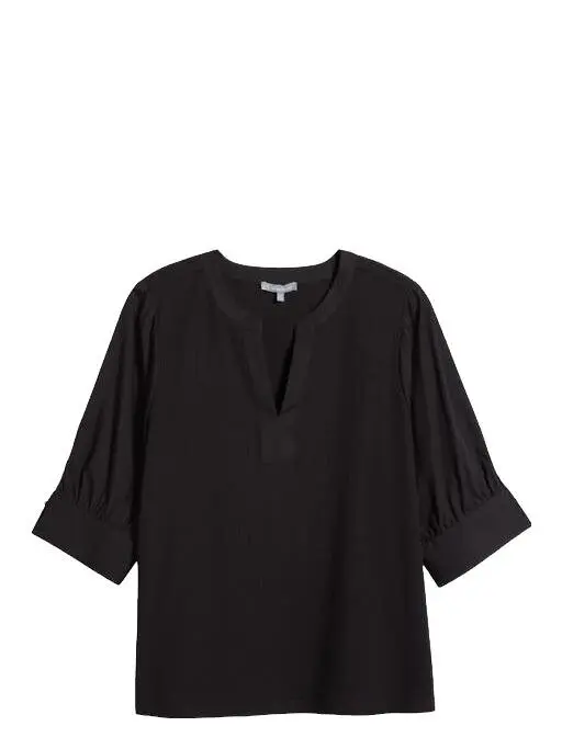 Wit & Wisdom Mixed Media Puff-sleeve Top - Black