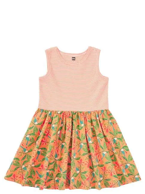 TEA COLLECTION Print Mix Tank Skirted Dress - Toucan In Banana Palm