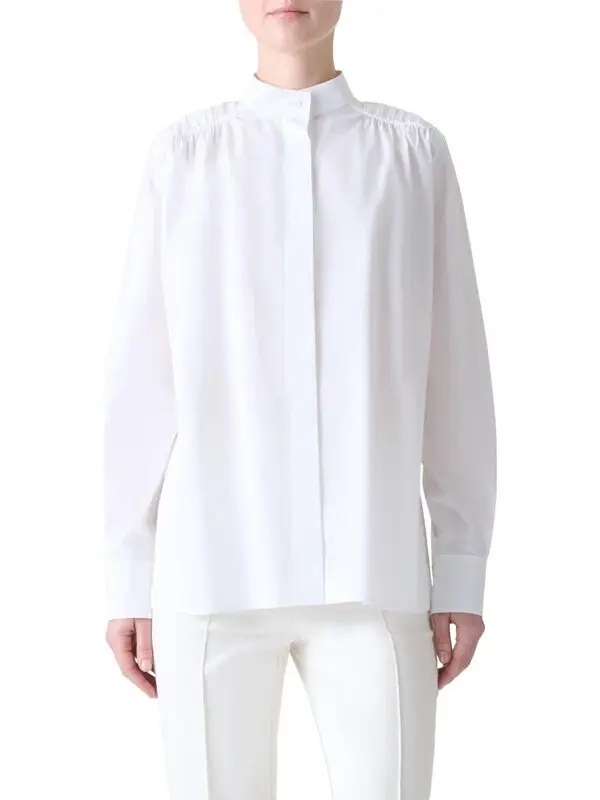 Akris Mandarin Collar Cotton Poplin Button-up Shirt - White 001