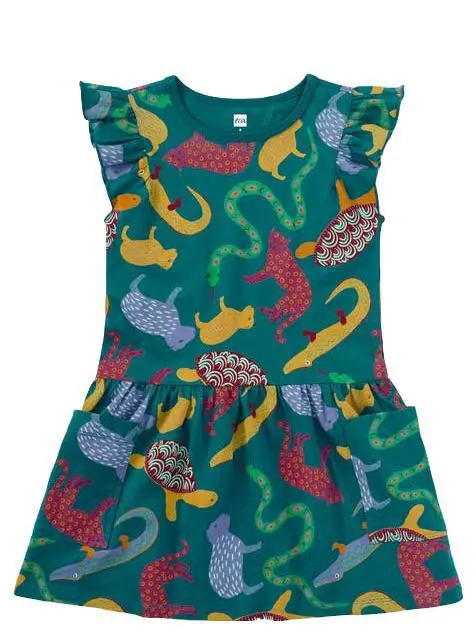 TEA COLLECTION Flutter Sleeve Pocket Dress - Brazilian Folk Animals