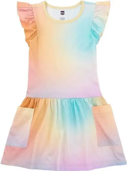 TEA COLLECTION Flutter Sleeve Pocket Dress - Rainbow Gradient