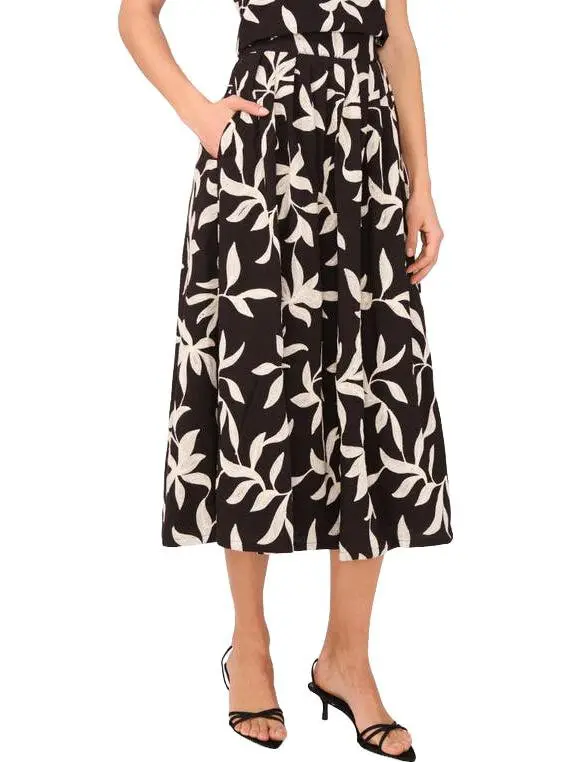 Halogen Embroidered Pull-on A-line Midi Skirt - Rich Black 060