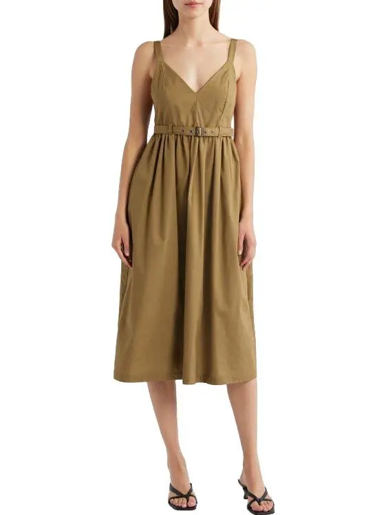 Steve Madden Juno Halter Neck Cotton Dress - Deep Olive