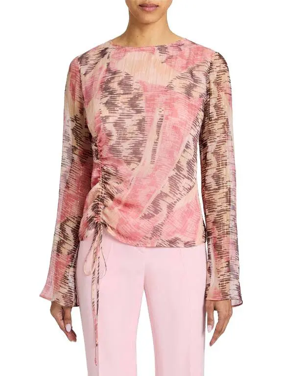 Santorelli Printed Silk Chiffon Long Sleeve Top - Sweet Pea Multi