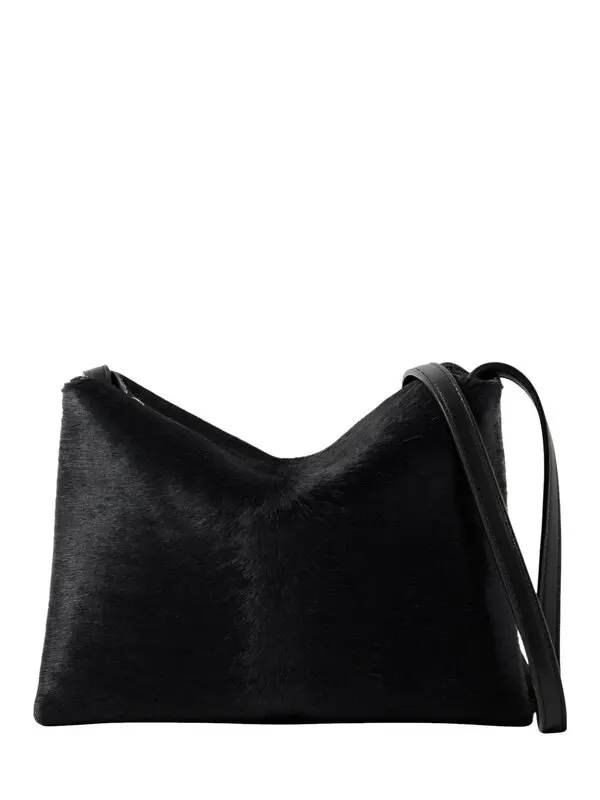 Khaite Lina Medium Leather-trimmed Calf Hair Shoulder Bag - Black