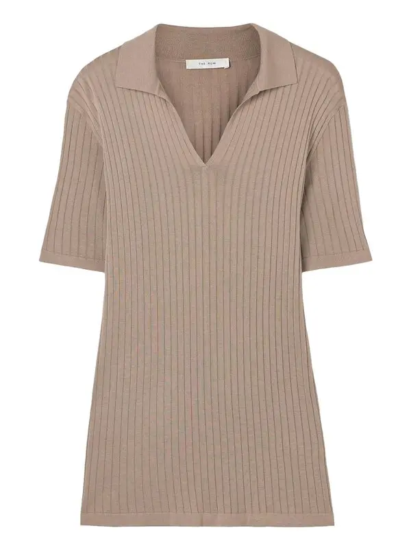 THE ROW Kaiomi Ribbed-knit Polo Top - Brown