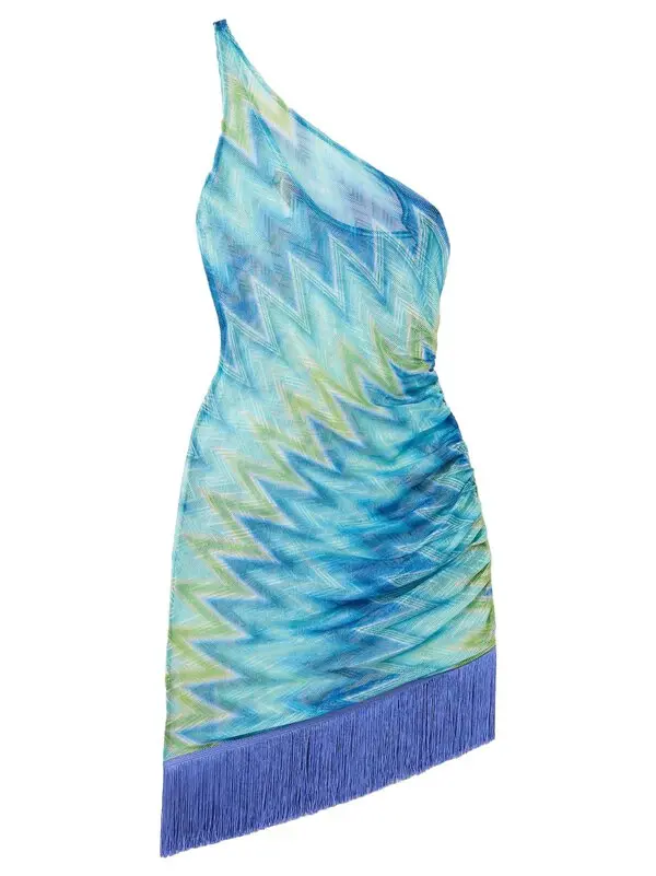 Missoni One-shoulder Fringed Tulle Mini Dress - Blue