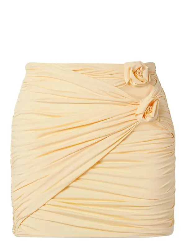 MAYGEL CORONEL Corda Cutout Appliquéd Ruched Stretch-jersey Mini Skirt - Yellow