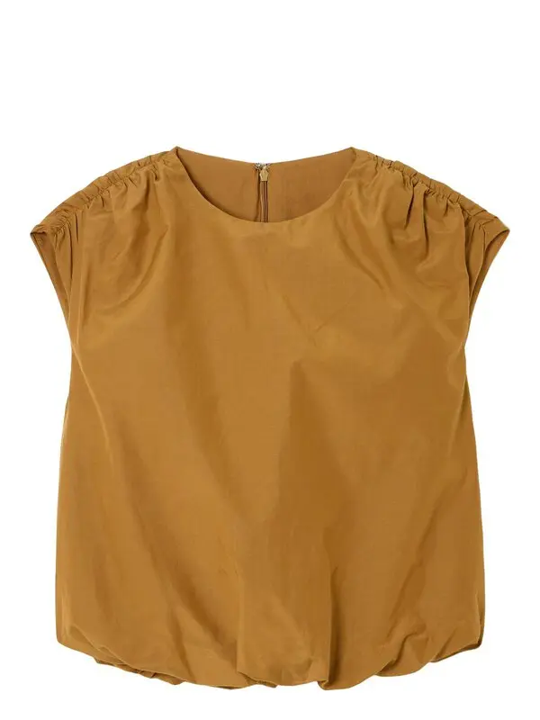 Loulou De Saison Cosma Gathered Cotton And Silk-blend Voile Top - Yellow
