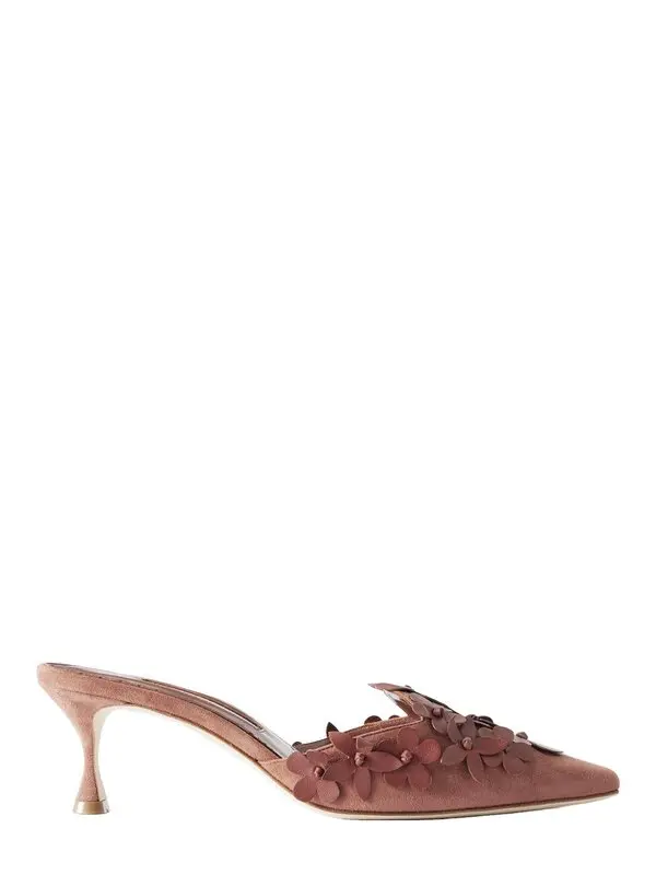Manolo Blahnik Harnes 50 Appliquéd Suede Mules - Brown