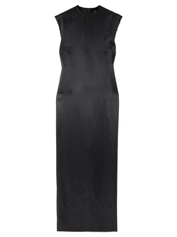 Balenciaga Frayed Satin Maxi Dress - Black