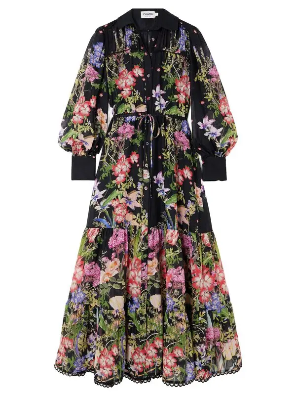 Charo Ruiz Ibiza Floral-print Cotton-blend Voile Maxi Shirt Dress - Black