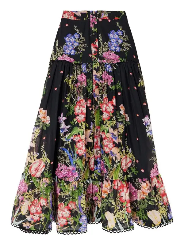 Charo Ruiz Ibiza Ann Tiered Floral-print Maxi Skirt - Black