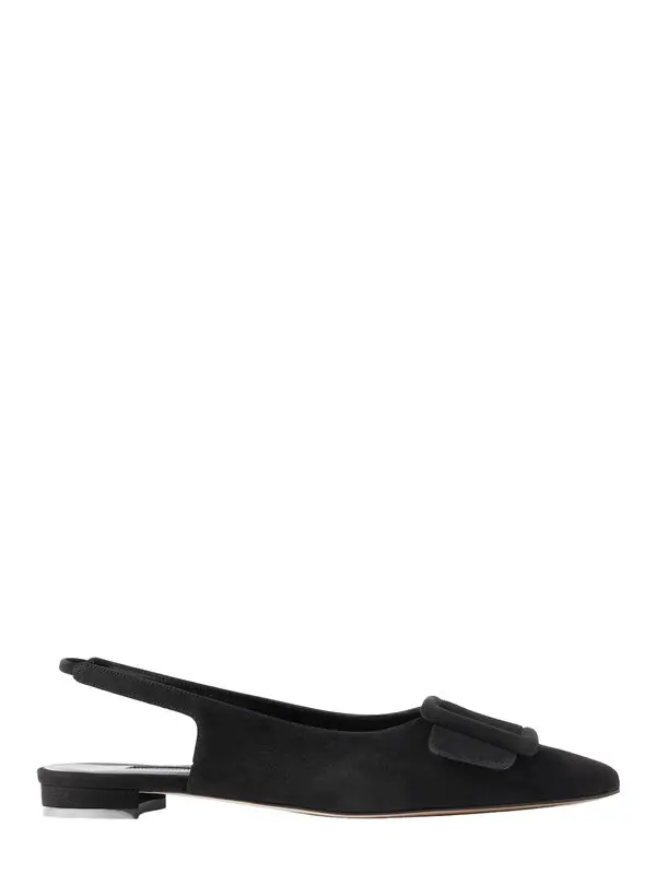 Manolo Blahnik Maylura Buckled Suede Slingback Flats - Black