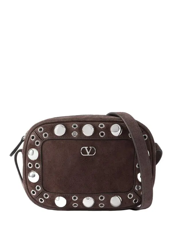 Valentino Garavani Nellcôte Embellished Suede Shoulder Bag - Brown