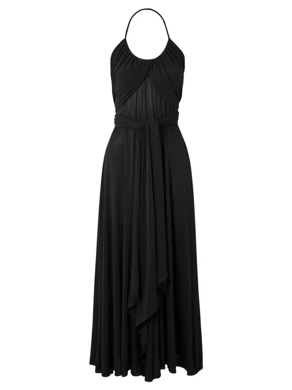 Alaïa Belted Gathered Jersey Halterneck Maxi Dress - Black
