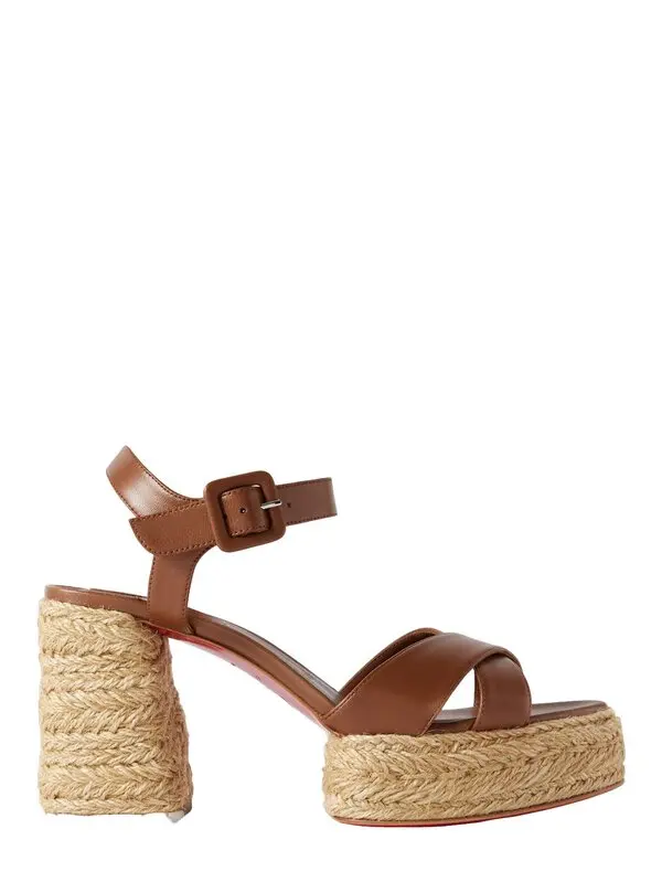 CHRISTIAN LOUBOUTIN Calakala 85 Leather Espadrille Platform Sandals - Brown