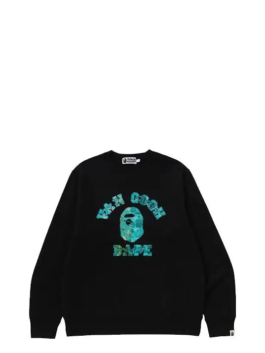 A BATHING APE X Van Gogh Museum College Crewneck Sweatshirt - Black/blue