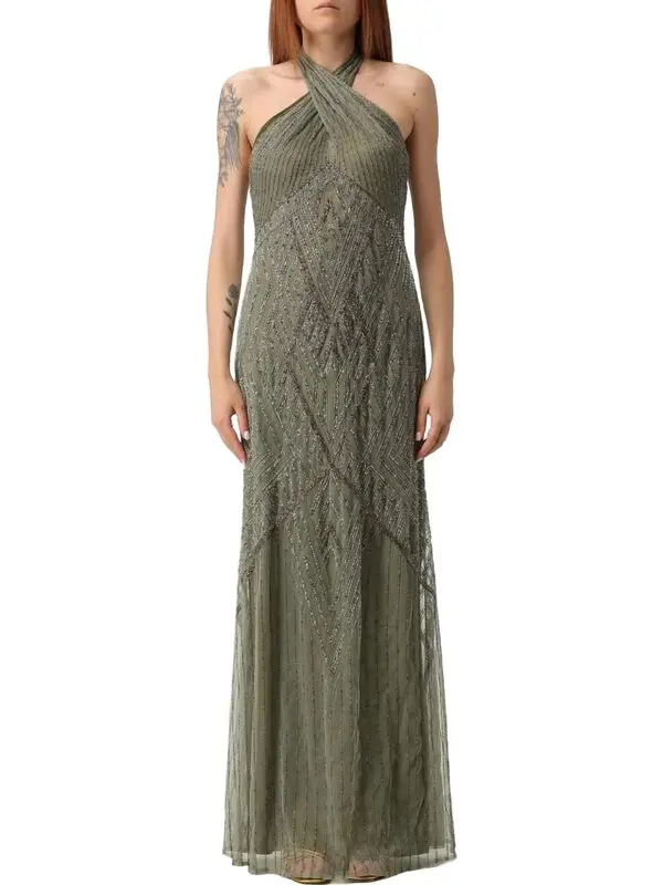 Ralph Lauren Beaded Halter Gown - Olive