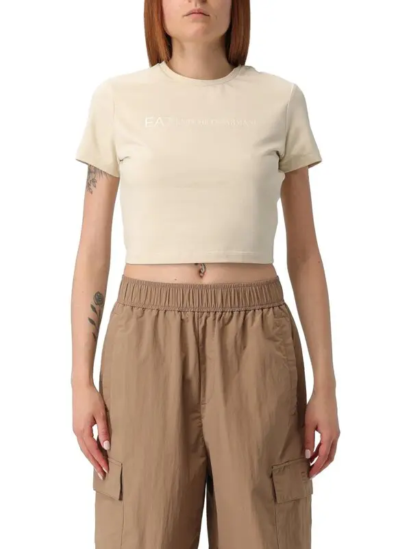EA7 Cropped T-shirt With Logo - Milk