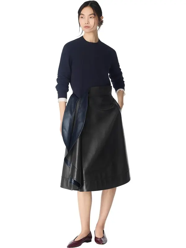Bottega Veneta Leather A-line Skirt - Black/navy