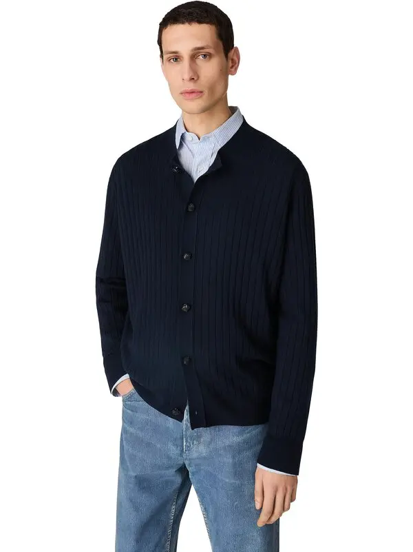 Bottega Veneta Wool Rib Cardigan - Abyss
