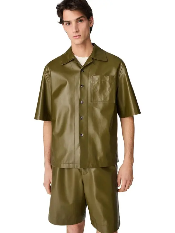BOTTEGA  VENETA Leather Nappa Shirt - Olive Oil