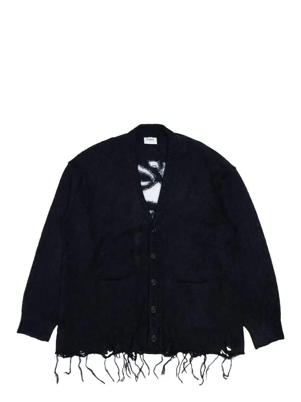 A BATHING APE Logo Distressed Cardigan - Black