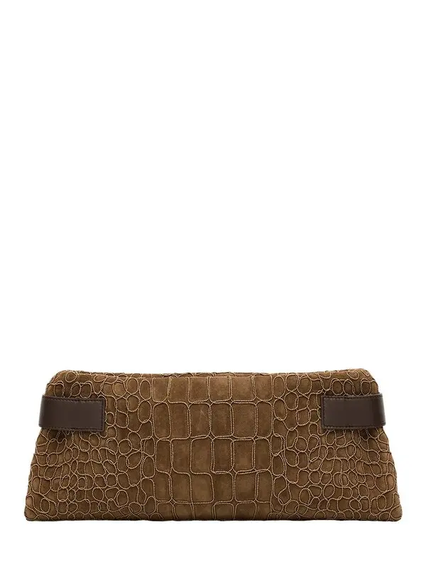 Brunello Cucinelli Essense Bead-embroidered Suede Clutch - Brown