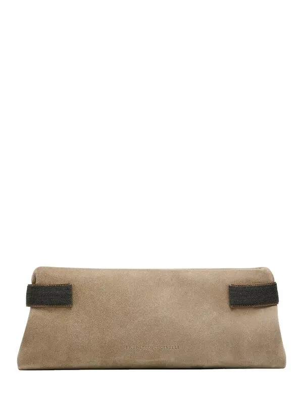 Brunello Cucinelli Essense Monili Suede Clutch - Grey Brown