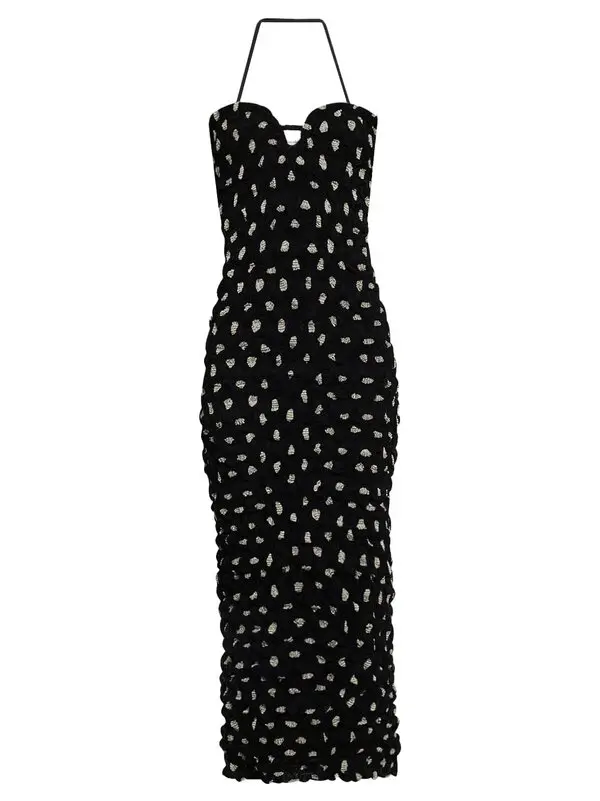 Nanushka Haylen Seersucker Chiffon Halter Midi Dress - Polka