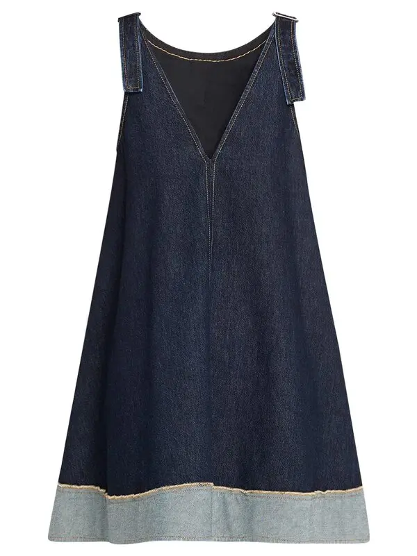 3.1 Phillip Lim Trapeze Denim Contrast-hem Mini Dress - Dark Indigo