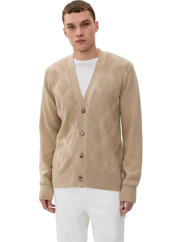 Officine Générale Miles Cotton Argyle Cardigan - Ecru