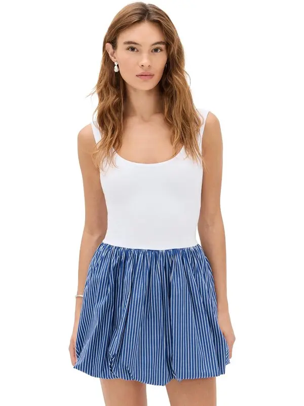 LE BOP Piper Combo Mini Dress - White/blue Stripe