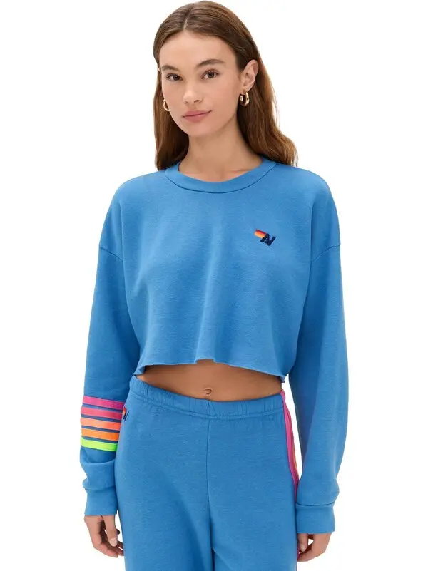 Aviator Nation Rugby Stitch Cropped Sweatshirt - Cobalt/neon
