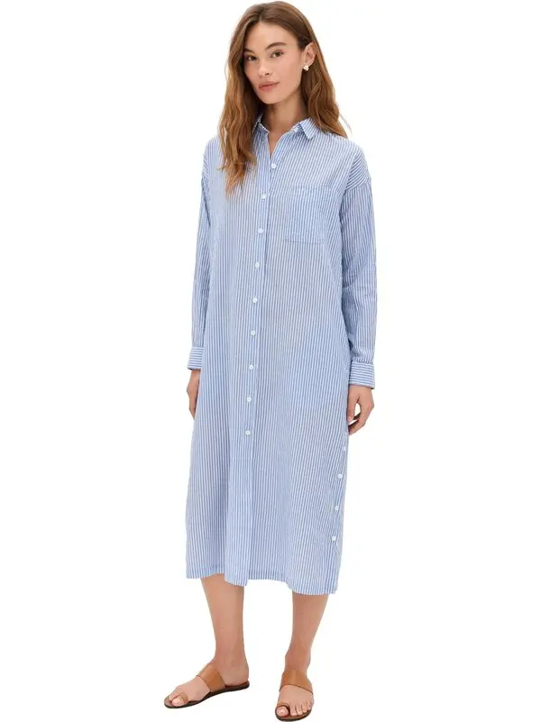 ALEX MILL Kerry Shirtdress In Seersucker Stripe - Blue/white