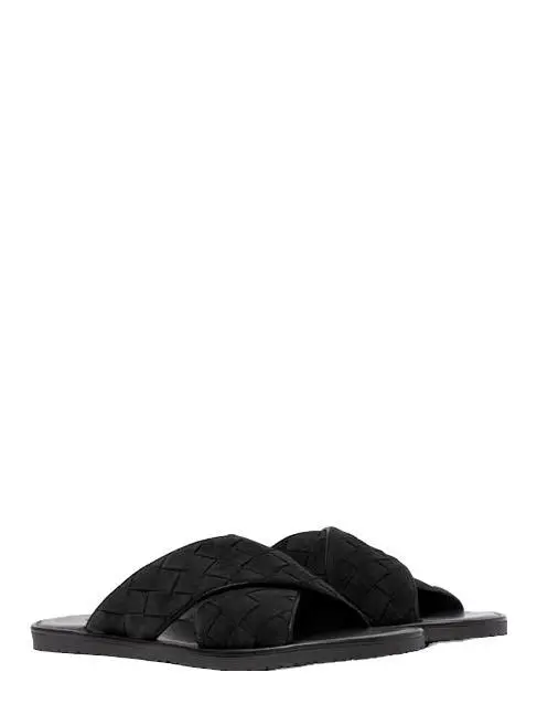 SCAROSSO Ettore Raffia Sandals - Black - Suede
