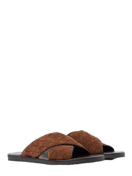SCAROSSO Ettore Raffia Sandals - Brown - Suede