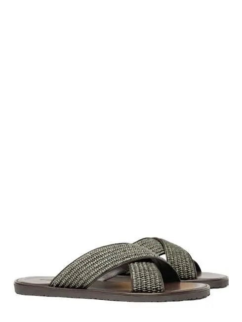 SCAROSSO Ettore Raffia Sandals - Khaki - Raffia